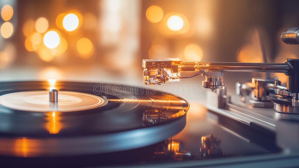 A Classic Vinyl Record Disk Album Playing in a Bokeh Background Stock ...