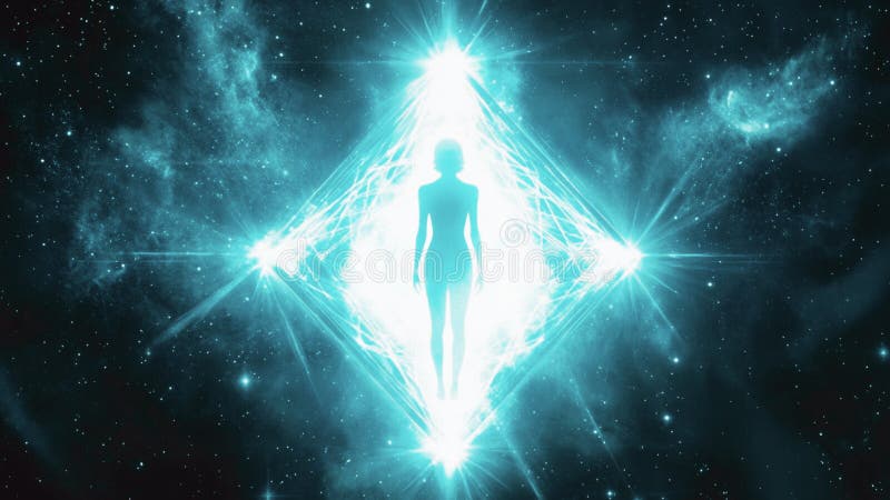 An Aqua Blue Tesseract in a Black Deep Space Universe Background. Stock ...