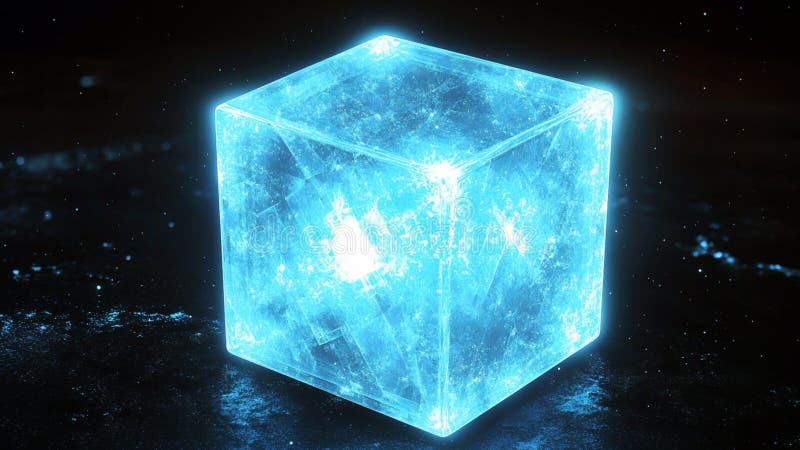 An Icy Blue Tesseract in a Black Deep Space Universe Background. Stock ...