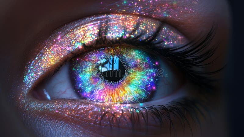An Exotic Alien Woman Feminine Bright Colorful Rainbow Eyes Stock ...