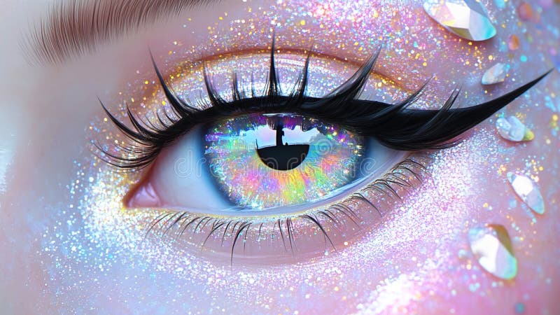 An Exotic Alien Woman Colorful Rainbow Eyes Wearing Cat Eye Makeup ...