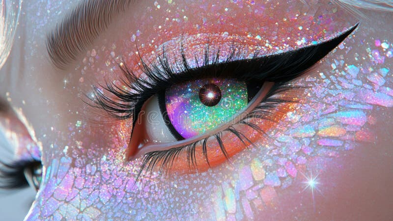An Exotic Alien Woman Colorful Rainbow Eyes Wearing Cat Eye Makeup ...