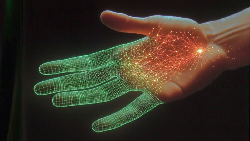 A Digital Computerized Matrix Movie Metaverse Human Hand Blueprint ...