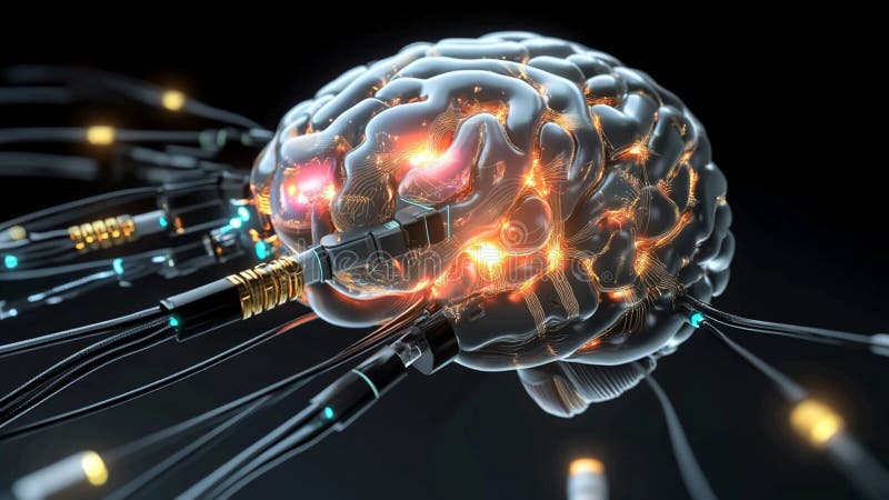 A Brain with Cables Connected To it Stock Illustration - Illustration ...