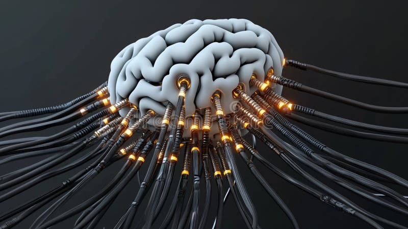 A Brain with Cables Connected To it Stock Illustration - Illustration ...