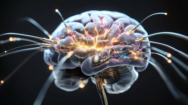 A Brain with Cables Connected To it Stock Illustration - Illustration ...