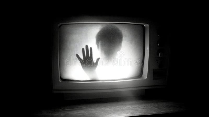 A Creepy Man Inside the TV Monitor Asking for Help Stock Illustration ...