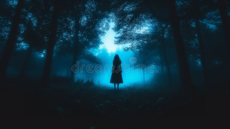 A Creepy Little Girl Ghost Haunting a Dark Forest Stock Illustration ...
