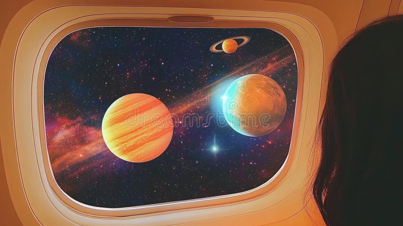 An Extracted Human Aboard a Cosmic Alien Spacecraft Observing Planet Earth from the Window ...