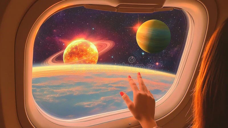 An Extracted Human Aboard a Cosmic Alien Spacecraft Observing Planet Earth from the Window ...