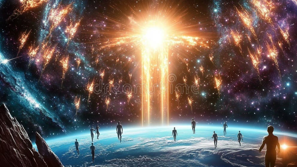 A Group of People Flying through a Cosmic Gateway into a Higher ...