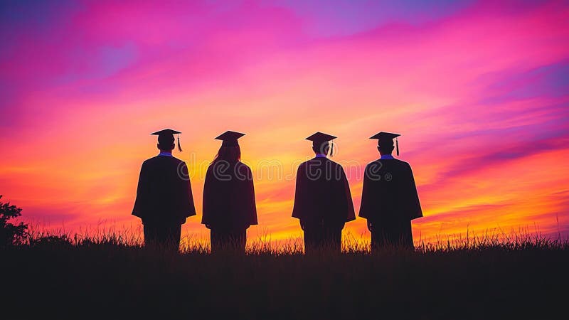 A Group of Friends at a Graduation Ceremony at Sunset Stock ...