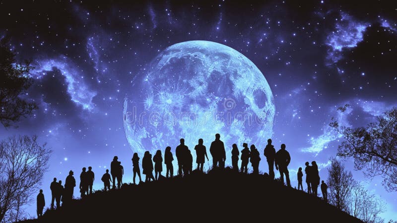 A Large Group of People Stargazing in a Field Under a Starry Sky with a ...