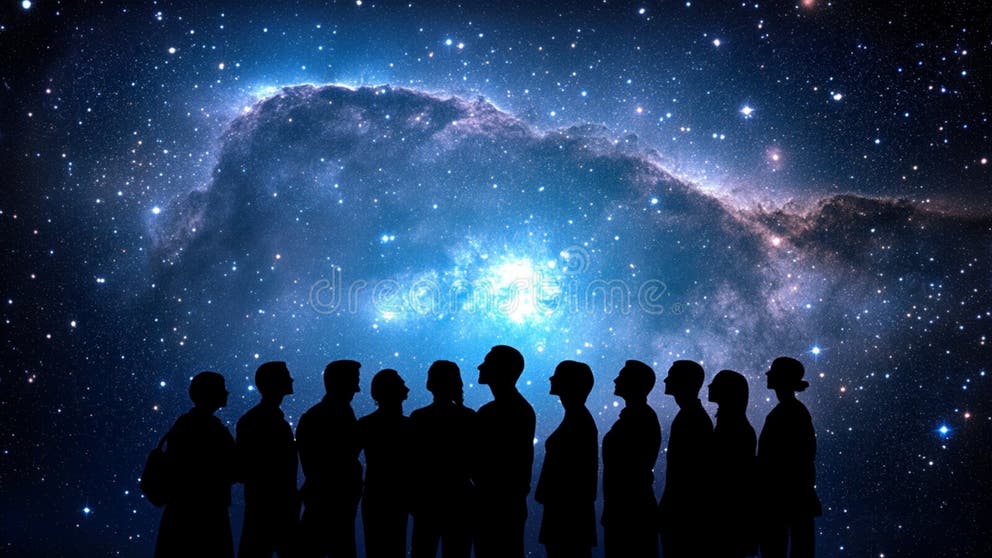 A Large Group of People Stargazing in a Field Under a Starry Sky with ...