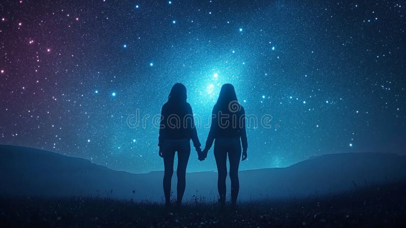 Two Sisters Holding Hands Silhouette