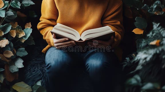 A Woman in a Garden Inside a Bush Reading a Book Stock Illustration ...