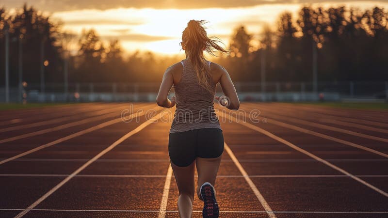 A Female Athlete Competitor Training for a Running Marathon Stock Illustration - Illustration of ...