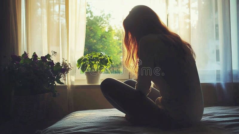 An Unhappy Miserable Heartbroken Woman in Distress Fighting Depression ...