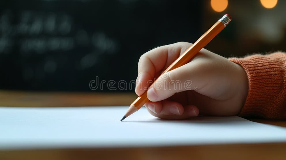 A Little Child Writing on a Piece of Paper on Her Desk in Class at ...