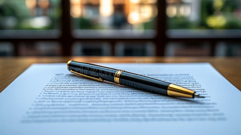 A Formal Legal Document and a Pen with Black Ink Stock Illustration ...
