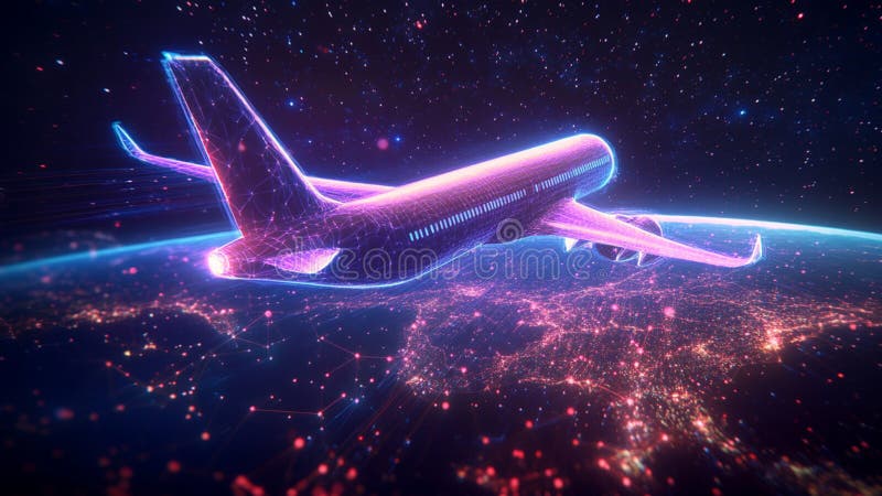 An Airplane Flying in a Fantasy Background with Shining Stars Stock ...