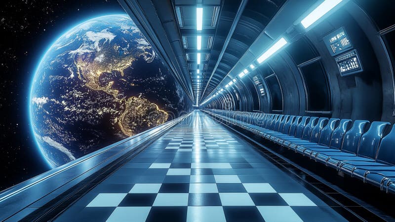A Cosmic Science Fiction Train or Subway Station Stock Illustration ...
