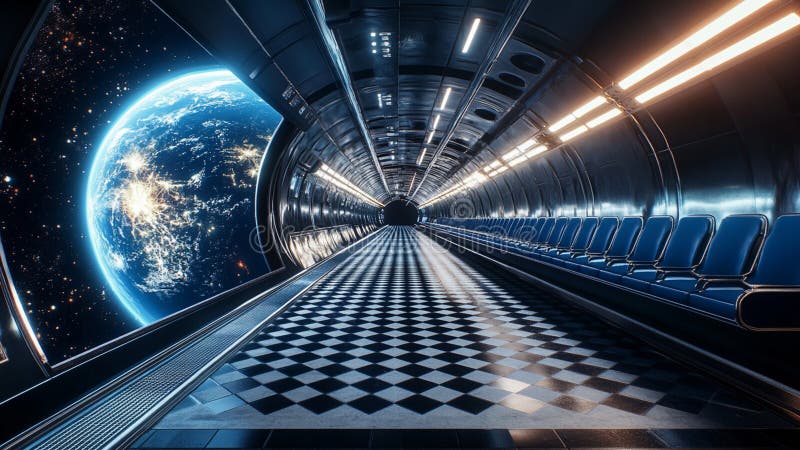 A Cosmic Science Fiction Train or Subway Station Stock Illustration ...
