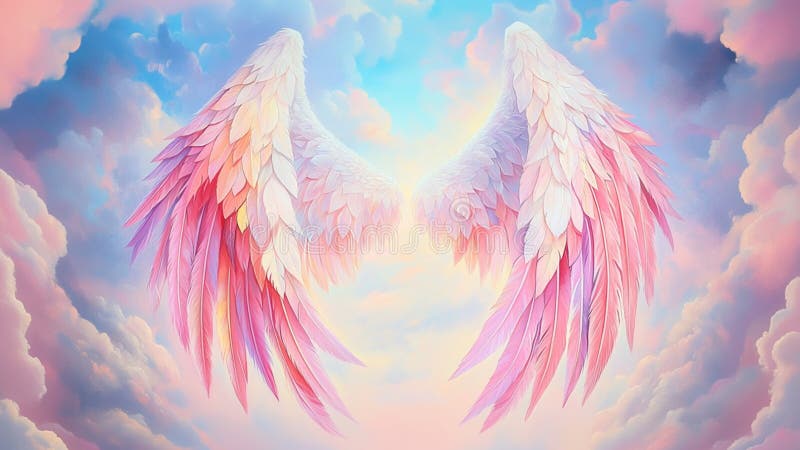 Divine Celestial Angelic Pink Feathered Wings in a White Cloud ...