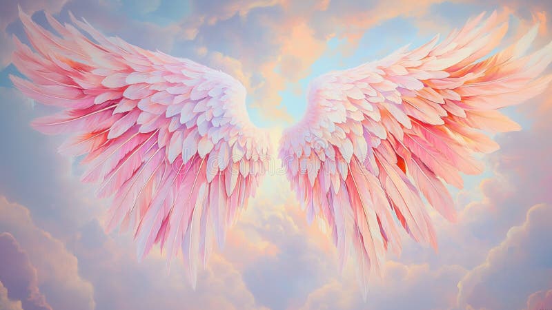 Divine Celestial Angelic Pink Feathered Wings in a White Cloud ...