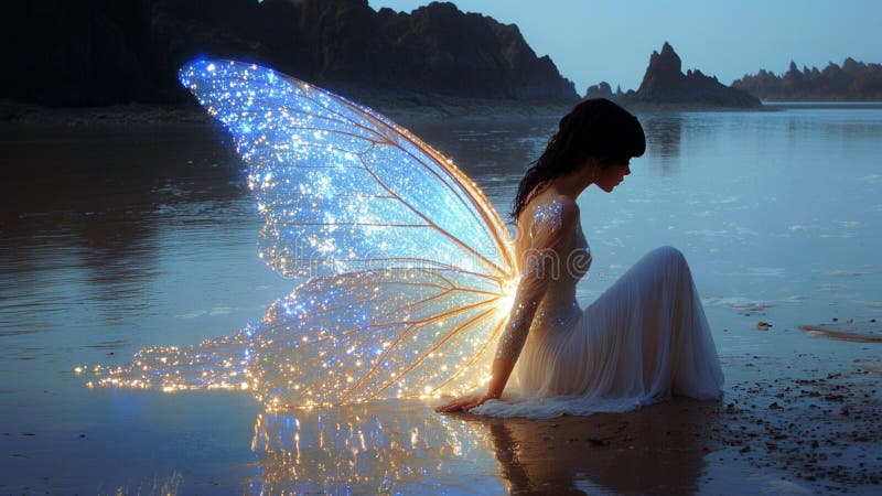 A Beautiful Fairytale Angel with Translucent Light Blue Wings with ...