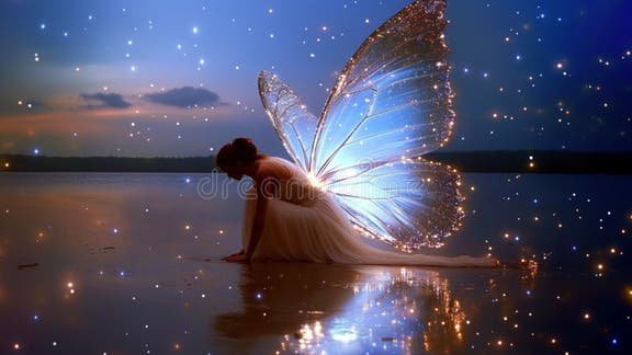 A Beautiful Fairytale Angel with Translucent Light Blue Wings with ...
