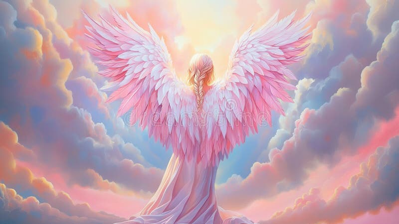 A Beautiful Fairytale Cherubin with Angelic Light Pink Wings in a ...