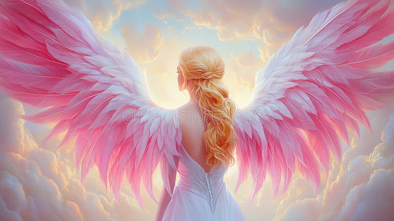 A Beautiful Fairytale Cherubin with Angelic Light Pink Wings in a ...