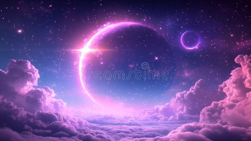 Dreamy Ethereal Night Sky with Fluffy White Clouds Full of Magical ...