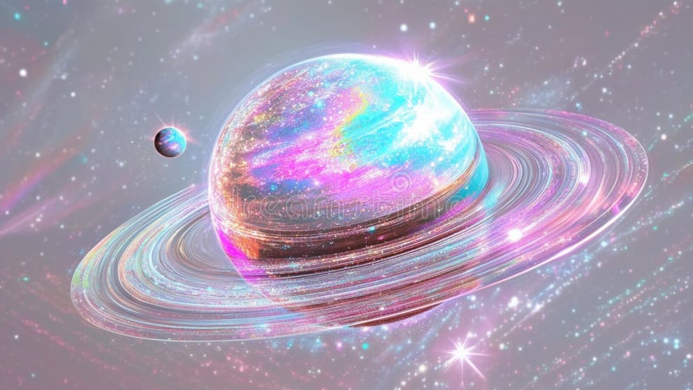 A Higher Dimensional Planet with Rings in Pastel Colors in a Fantasy ...