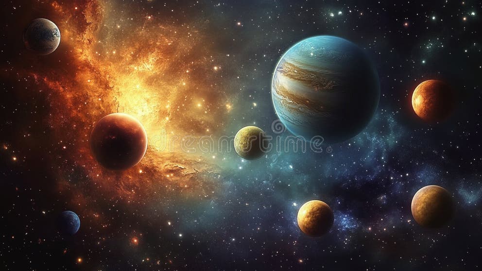Realistic Science Fiction Planets in a Cosmic Space Background with ...