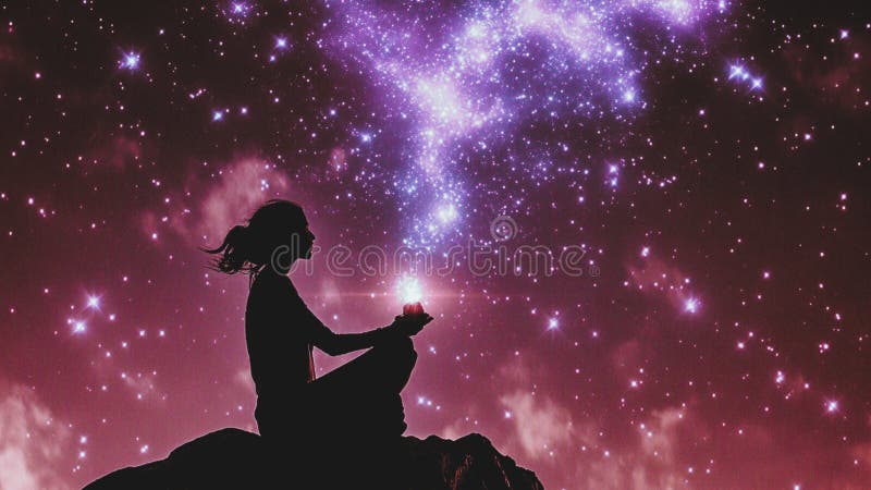 A Sorceress Girl Holding a Magical Lamp Doing Magical Spells Under a ...