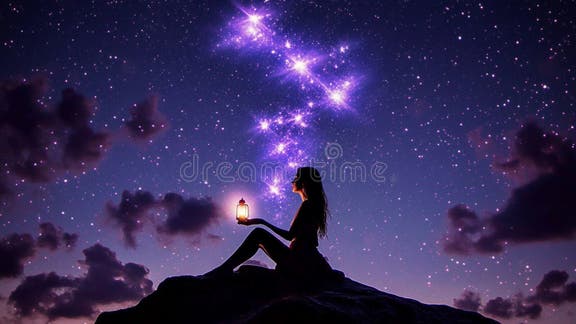 A Sorceress Girl Holding a Magical Lamp Doing Magical Spells Under a ...