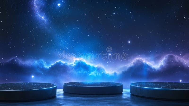 Stunning Cosmic Landscape with Illuminated Platforms Under a Starry ...