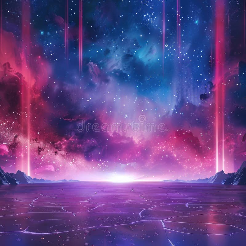 Stunning Cosmic Landscape with Lit-up Sky and Reflective Surface Stock ...