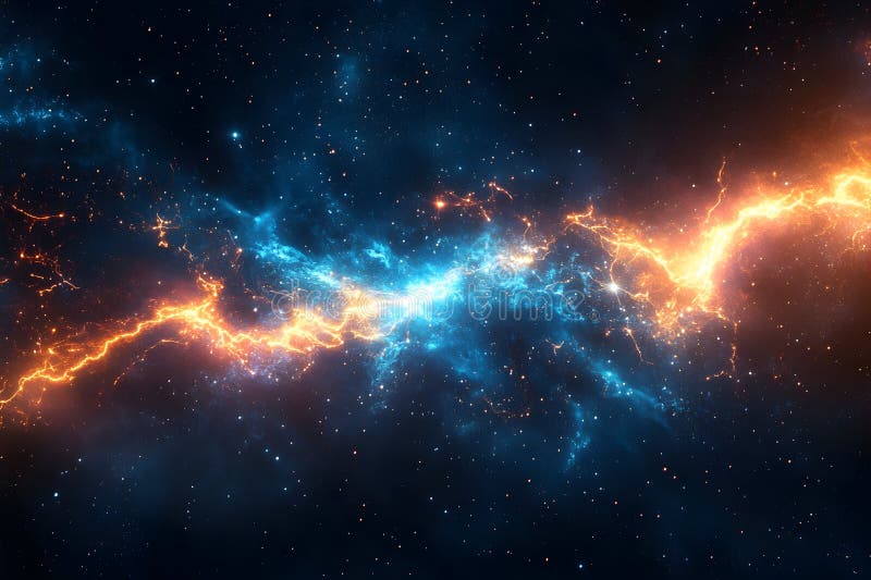 Stunning Cosmic Lightning: Vibrant Blue and Orange Nebula in Space ...