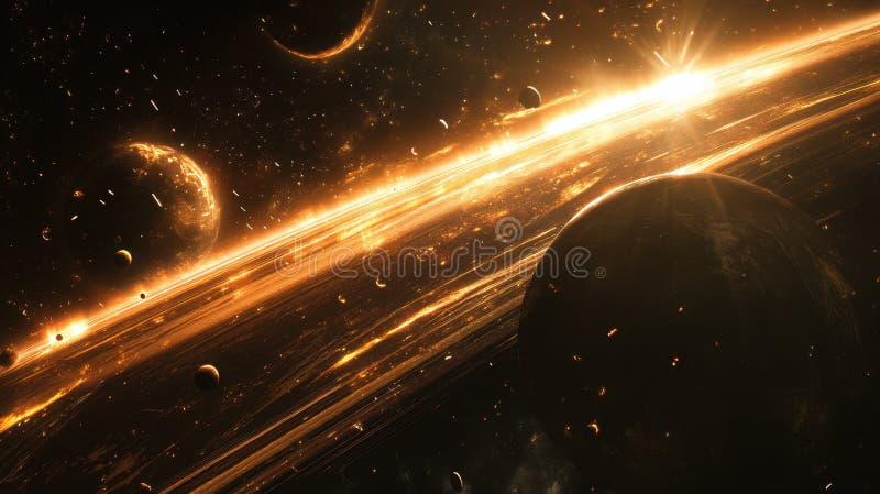 A Stunning Cosmic Scene Featuring Planets, Rings, and Radiant Light in ...