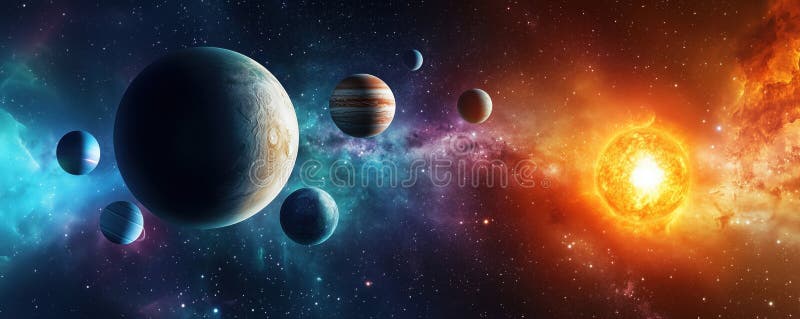 Stunning Cosmic Scene Featuring Planets and a Vibrant Sun in Deep Space ...