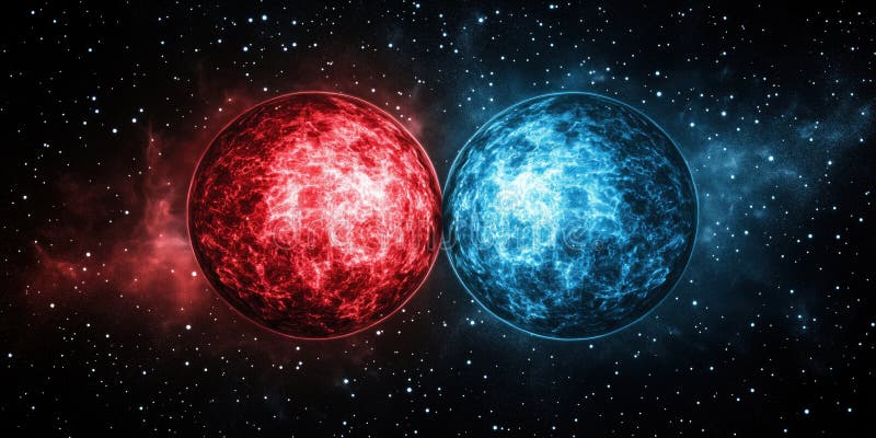 Stunning Cosmic Scene Featuring Red and Blue Stars in Space Stock ...