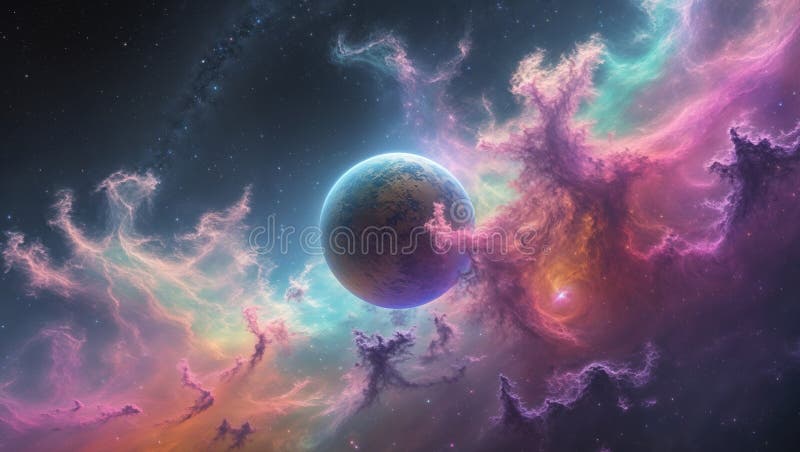 Stunning Cosmic Scene with Planet and Colorful Nebula in Space. Stock ...