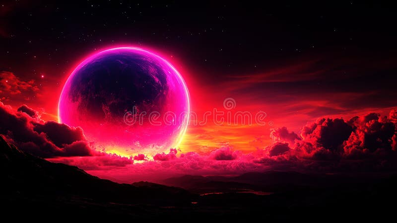 Stunning Cosmic Scene with a Vibrant Pink Moon and Dramatic Clouds ...