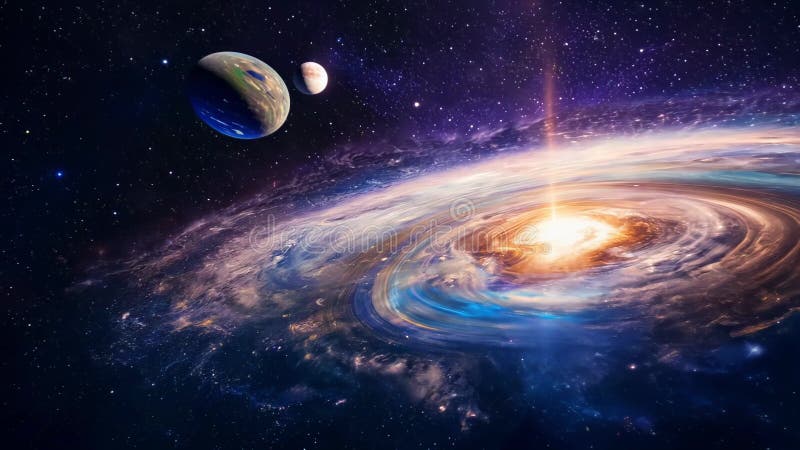 Stunning Cosmic Vortex with Planets in Deep Space. Concept of Galactic ...