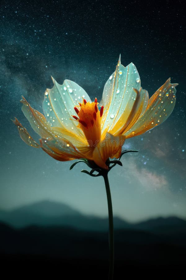 Stunning Cosmos Flower Under a Starry Night Stock Illustration ...