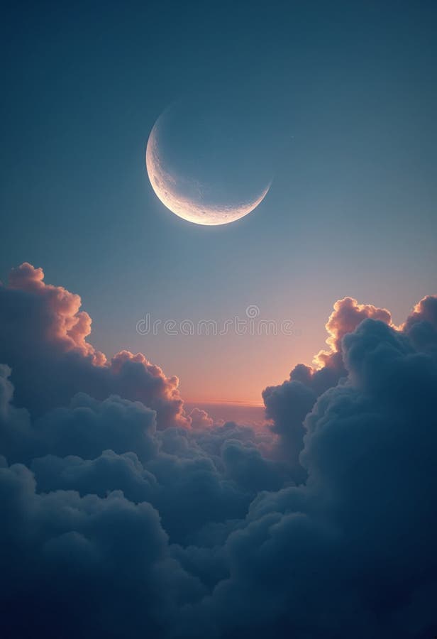 A Crescent Moon among the Clouds Stock Illustration - Illustration of cloud, cloudy: 350591975