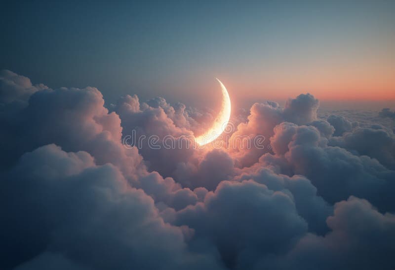 A Crescent Moon among the Clouds Stock Illustration - Illustration of ...